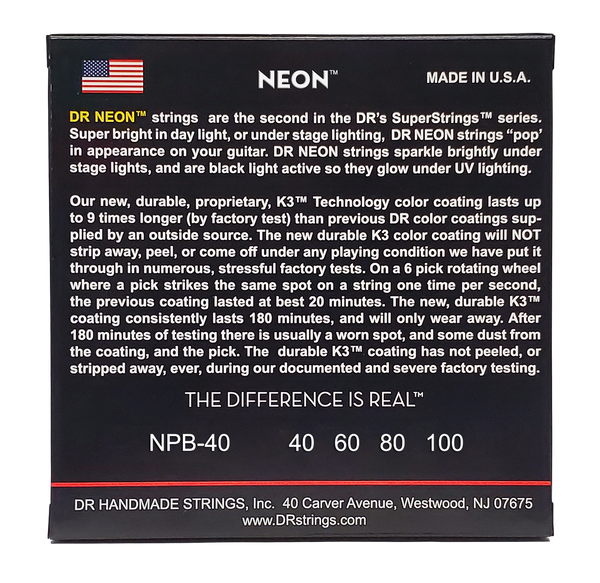 DR HI-DEF NEON NPB-40 Pink Colored Bass Guitar Strings: Light 40-100 ...