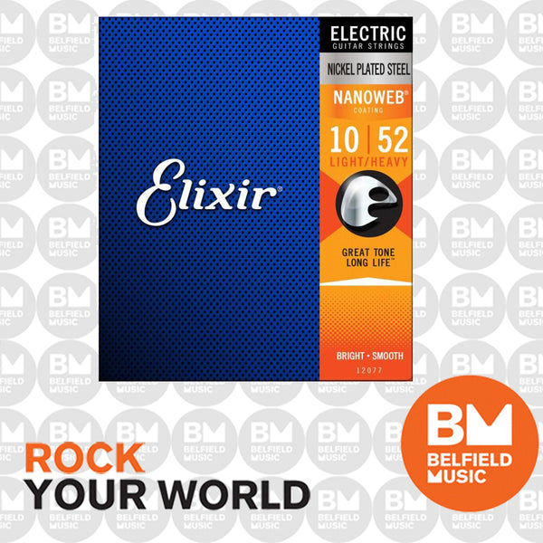 Elixir 12077 Electric Guitar Strings Nanoweb Light Heavy 10-52 E-NW-LH ...